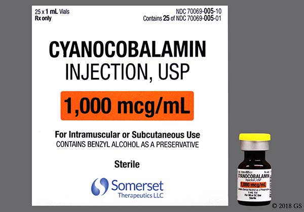 Vitamin B12 (cyanocobalamin) 1,000Mcg/1ML Sol Inj 25 Vials - 123935